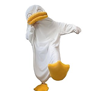 White Duck Funny Blanket, Elizabeth Pajamas Duck, Wearable Loose One-Piece Pajamas Sleeping Bag with Duck foot shoes, Super Soft Flannel Hoodie Anime Cosplay Costume For Men Women