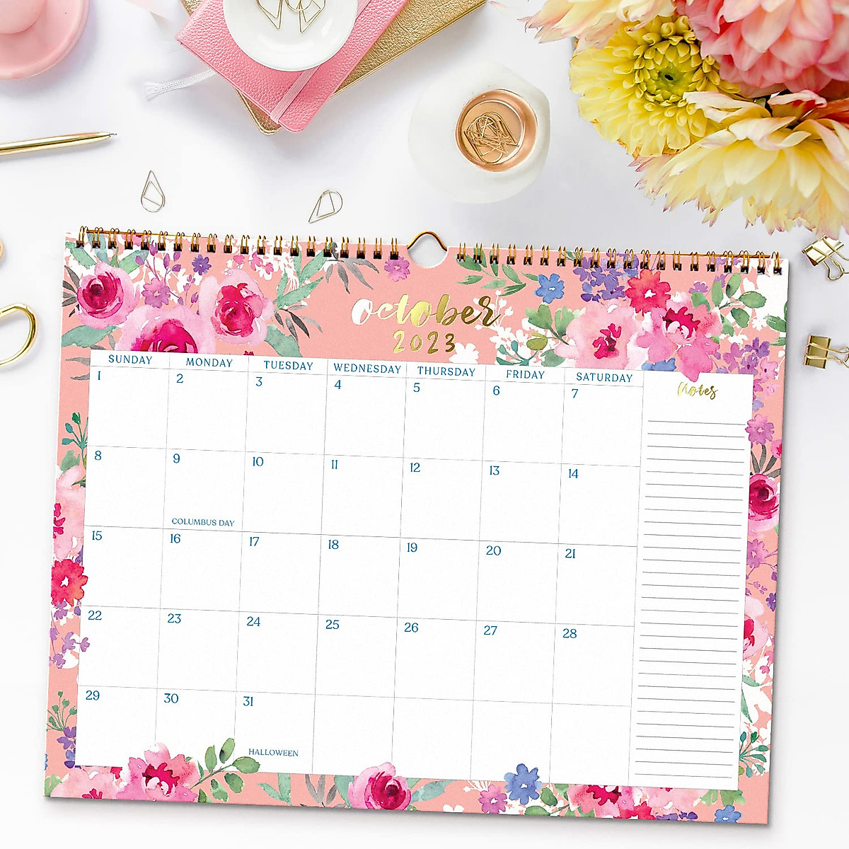 S&O Watercolor Floral Wall Calendar from Jan 2023-Jun 2024 - Tear-Off Monthly Calendar - 18 Month Academic Wall Calendar 2023-2024 - Hanging Calendar to Track for Anniversaries & Appointments - 10.5x13.5”in