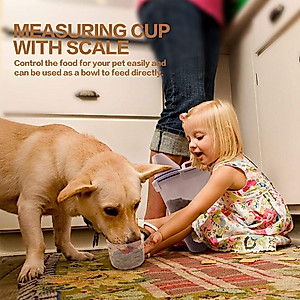 TIOVERY Dog Food Storage Container Small, Cat Food Storage Container Airtight Plastic Dispenser with Graduated Measuring Cup, Pourable Spout and Portable Collapsible Dog Bowl for Pet Food, Birds Seed