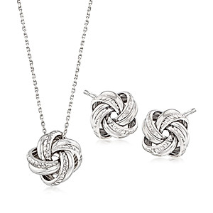 Ross-Simons Italian Sterling Silver Jewelry Set: Love Knot Necklace and Earrings. 18 inches