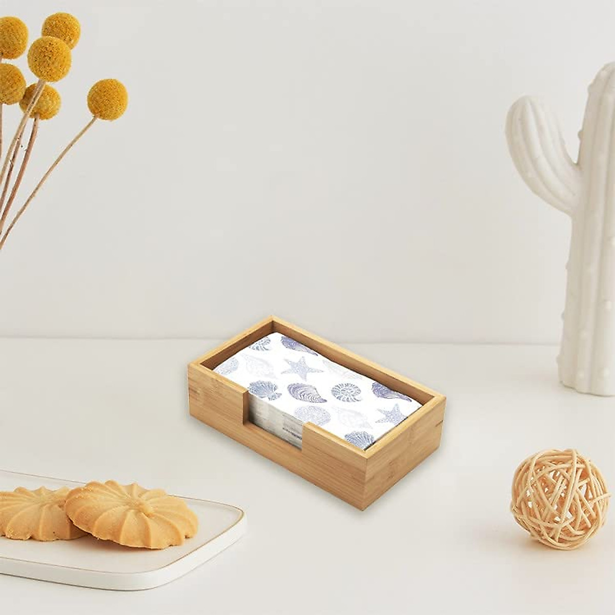 Bamboo Napkin Holder Rectangular, 9.5" x 5.5" x 2.5", Wood Guest Towel Tray, Toilet Tank Tray, Wooden Paper Towels Holder for Kitchen/Bathroom Countertop