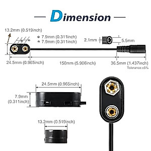 Chanzon UL Wires 9v Female Connector Battery Clip 2.1mm x 5.5mm Converter 9 Volt Power Eliminator Adapter Supply Plastic I Type 5 Pack Connection