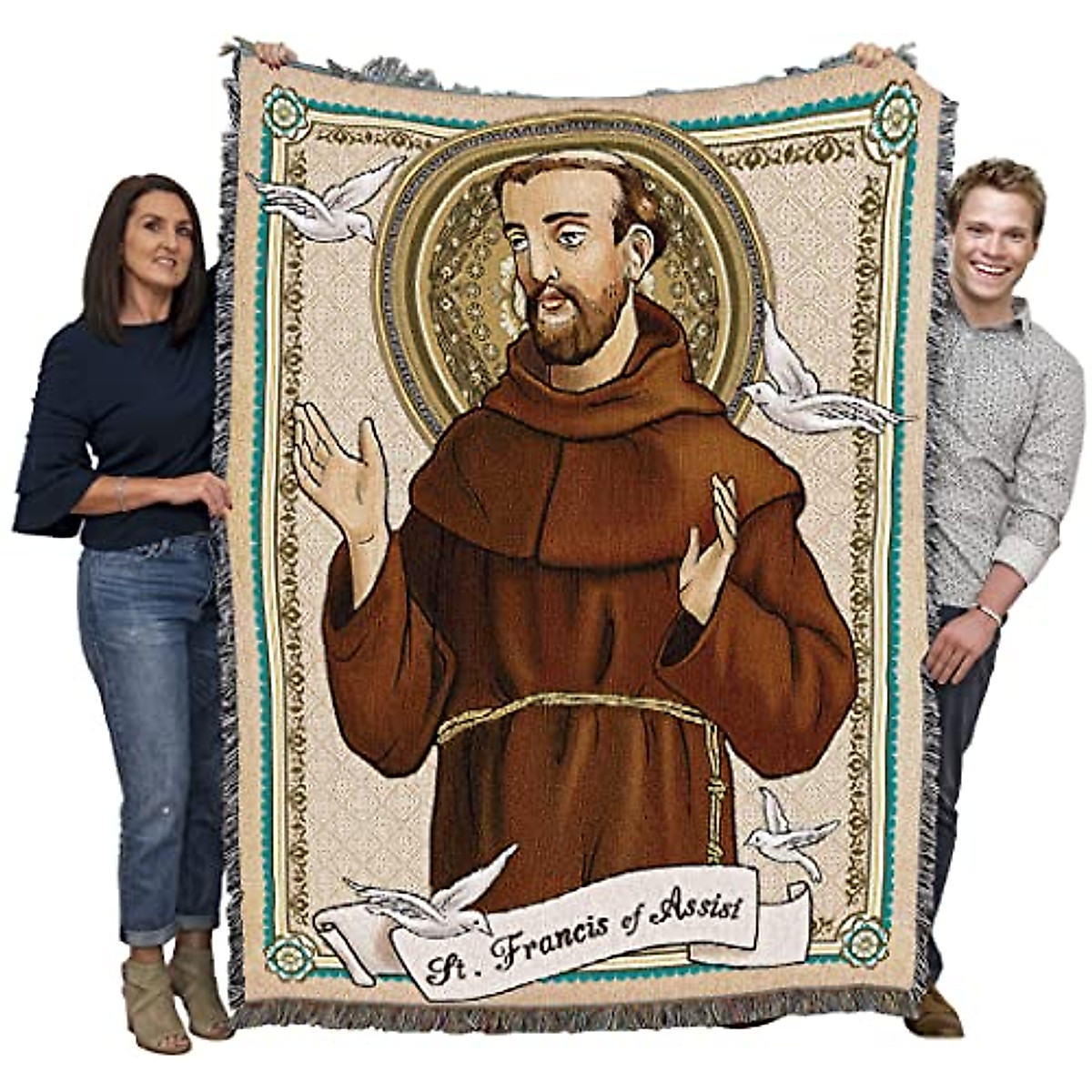 Pure Country Weavers Saint Francis of Assisi Blanket - Patron of Animals, Merchants & Ecology - Religious Gift Tapestry Throw Woven from Cotton - Made in The USA (72x54)