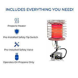 Avenger FBDTP360 Tank Top Outdoor Heater for Use with Propane Gas Tanks for Camping, Patios, and More, 360-Degree Burner, 42,000 BTU, Silver