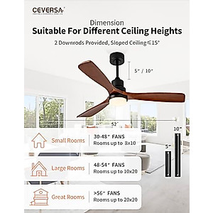 Ceversa 52 Inch Solid Wood Ceiling Fan with Light and Remote Control, 3 Blades Modern Ceiling Fan Walnut Craftmade Quiet for Living Room Bedroom Farmhouse Indoor Outdoor Balcony