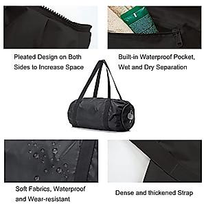 NKTDWO Small Sport Gym Bag for Adults, 25L Waterproof Duffle Bag with Wet and Dry Compartment Weekender Bag Foldable Gym Tote Bag for Workouts, Sports, Travel (Black)