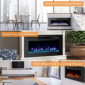 50 Inch Electric Fireplace Inserts, Wall Mounted Fireplace, Led Fireplace with Logs, Recessed Electric Fireplace with Remote Control, Linear Fireplace, 9 Multi Color Flames, 750/1500W