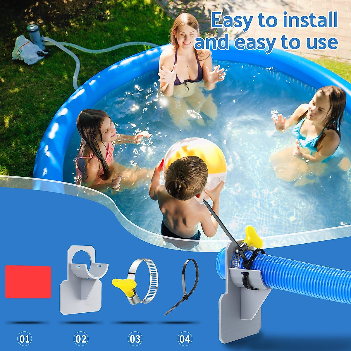 Swimming Pool Pipe Holders Plastic Above Ground Swimming Pool Hose Support Brackets with Tape and Cable Tie Stainless Steel Hose Clamps for Preventing Pipes Sagging Accessory (2, Gray)