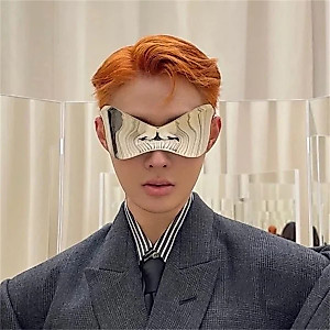 Oversized Futuristic Shield Sunglasses for Men Women Alien Wrap Around Fashion Mask Visor Sun Glasses Silver