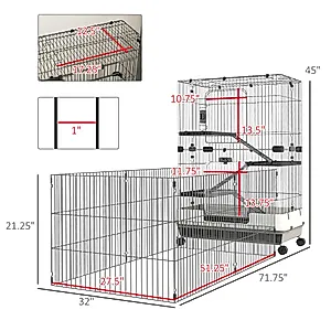 PawHut 4-Level Small Animal Cage Rabbit Hutch with Wheels, Removable Tray, Platform, Playpen and Ramp for Bunny, Chinchillas, Ferret, Black