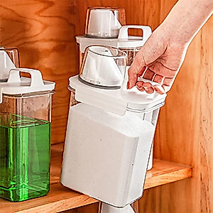 Generic Airtight Laundry Detergent Dispenser with Measuring Cup, Clear Laundry Powder Detergent Storage Box, Washing Powder Container Storage Bucket Plastic Detergent Box,1800ML
