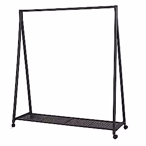 Garment Rack Single-Rail Metal Clothing Rack for Bedroom, Heavy-Duty Clothes Rail on Wheels, Freestanding Clothes Display Rack with Storage Shelf, Retail Store, Black(Size:100X40X160CM)