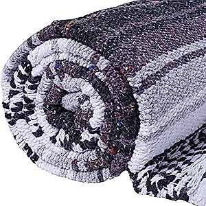 DWC Authentic Mexican Black-Gray Blanket -Yoga Matt - Falsa - Serape - Camping, Picnic, Beach Blanket, Bedding, Car Blanket, Saddle Blanket, Soft Woven Home Decor (Black-Gray Color)