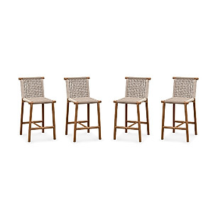 PURPLE LEAF Outdoor Bar Stools Set of 4 Aluminum Counter Height Wicker Stool with Back for Backyard Pool Lawn Kitchen Patio Metal Barstool Chairs