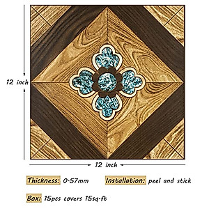 Yenhome 15 Tiles Brown Peel and Stick Floor Tile Bathroom Vinyl Flooring 12"x12" Floor Tiles Peel and Stick Waterproof Flooring Tiles Stick on Floor Tiles for Bedroom Kitchen Wood Plank Flooring