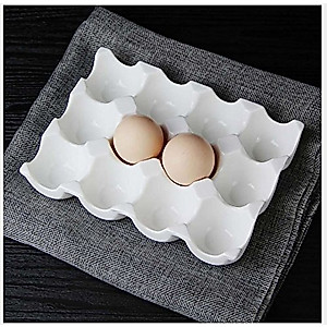 Leoyoubei Pretty Ceramic Egg Plate,7.5X5.5X1.5 Kitchen Restaurant Fridge Storage and Cookable Egg Porcelain Decorative Crate White (12 Cups Egg Holder)