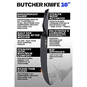 Dalstrong Butcher Knife - 10 inch - Shadow Black Series - Black Titanium Nitride Coated - High Carbon 7CR17MOV-X Vacuum Treated Steel - Breaking Kitchen Knife - Sheath - Slicing Knife - NSF Certified