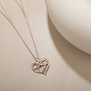 Cali Trove Double Heart Infinity Pendant for Women (Rose Gold) | 1/10cttw Real White Diamonds Necklace for Women | Double Heart Pendant Gift for her | Mother's Day Gift for Mom | Jewelry for Women