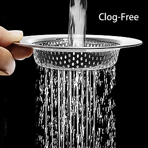 Buumook 3 Pack - Kitchen Sink Drain Strainer and Stopper Set for Most Sinks, Clog-Free Basket with Stainless Steel Body, Rubber