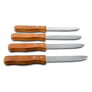 SET OF 4 - 5-Inch Blade Restaurant Style Steak Knives, Round Tip, Thick-Grip Wood Handle Steak Knife Set