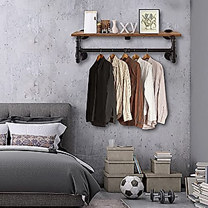 Yawinhe Industrial Pipe Clothes Rack with Top Shelf, 27.5in Wall Mounted Garment Rack,Space Saving Hanger With 4 Bases,Multi-Purpose Hanging Rod for Shops, Homes, and Closets