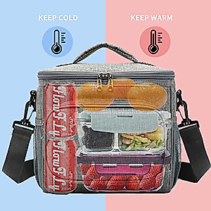 FlowFly Insulated Reusable Lunch Bag Adult Large Lunch Box for Women and Men with Adjustable Shoulder Strap,Front Zipper Pocket and Dual Large Mesh Side Pockets,Grey