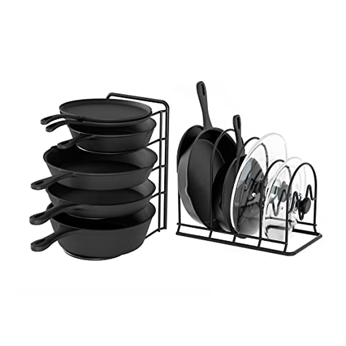 SpaceAid Heavy Duty Pan Organizer Rack for Cabinet, Pot Lid Holder, Kitchen Organization & Storage for Cast Iron Skillet, Bakeware, Cutting Board - No Assembly Required (2 pack)