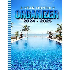 2-Year Monthly Organizer 2024-2025: 8.5x11 Large Dated Monthly Schedule With 100 Blank College-Ruled Paper Combo / 24-Month Life Organizing Gift / ... Swimming Pool - Vacation Resort Art Cover