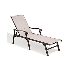 Crestlive Products Aluminum Adjustable Chaise Lounge Chair Five-Position and Full Flat Outdoor Recliner All Weather for Patio, Beach, Yard, Pool (1PC Beige)
