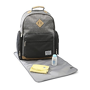 Eddie Bauer Places & Spaces Bridgeport Diaper Bag Backpack, Cooler Bottle Pockets and Changing Pad Included, Light Grey and Tan
