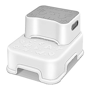 2 Step Stool for Kids and Toddler,Anti-Slip Sturdy Bathroom Toilet Step Stools,Double up Step Stool with Soft Grips,for Potty Training,Sink,Kitchen(White)