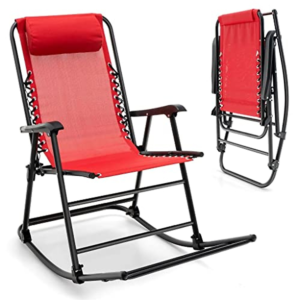 Office Chair Gaming Chair Computer Chair Patio Camping Rocking Chair Folding Rocking Chair Footrest Lightweight Outdoor Red