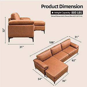 POUUIN 100" Faux Leather Convertible Sectional Sofa Couches for Living Room,3 Seater L Shaped Sofa Couch with Reversible Chaise,Mid-Century Modern Comfy Deep Seat Sofa (Brown,Suede Fabric)