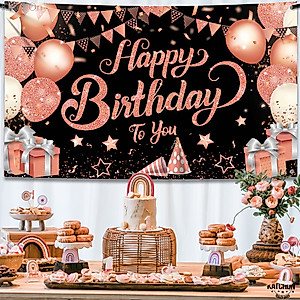 KatchOn, XtraLarge Rose Gold Happy Birthday Banner - 72x44 Inch | Black and Rose Gold Birthday Banner for Women | Happy Birthday Sign, Happy Birthday Decorations for Women | Happy Birthday Backdrop