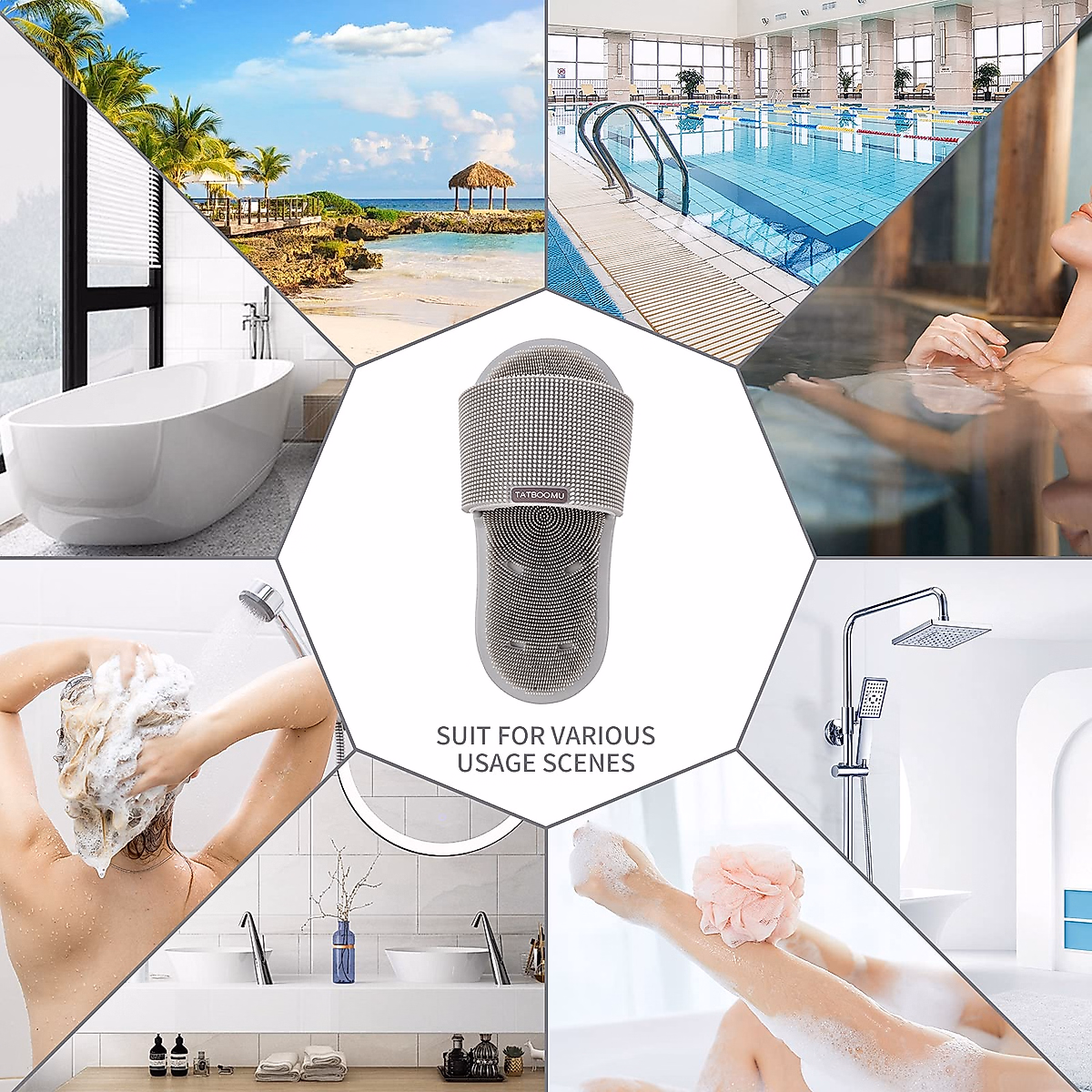 TATBOOMU Shower Foot Scrubber,Soft Silicone Bristles with Non-Slip Suction Cups - Cleans,Smooths,Exfoliates & Massages Your Feet Without Bending,Improve Circulation & Soothes Tired Feet (1PCS Gray)