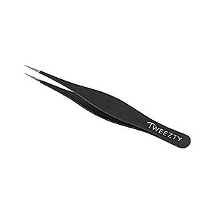 Tweezty Pointed Tweezers - Black Ingrown Hair Tweezers - Splinter Remover Needle Nose Tweezers For Eyebrow Shaping and Fine Hair Removal - Professional Grade Precision Tweezers