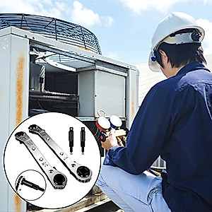 Hvac Service Wrench Tools Set,Refrigeration Wrench,3/8 to 1/4, 5/16 x 1/4 Ratchet Service Hvac Tools with 2 Hexagon Bit Adapter Kit for Air Conditioning Refrigeration Tools and Equipment Repair