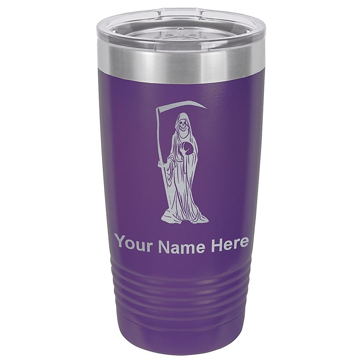 LaserGram 20oz Vacuum Insulated Tumbler Mug, Santa Muerte, Personalized Engraving Included (Dark Purple)