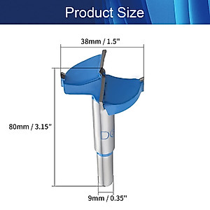 Hegebeck Forstner Drill Bit, 38mm Carbide Woodworking Hole Saw, Wood Drilling Cutter Boring Drill Bits with Round Handle, for Wood, Plastic, Plywood, Blue, 1pcs