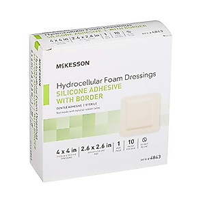 McKesson Hydrocellular Foam Dressings, Sterile, Silicone Adhesive with Border, Dimension 4 in x 4 in, Pad 3 in x 3 in, 10 Count, 1 Pack
