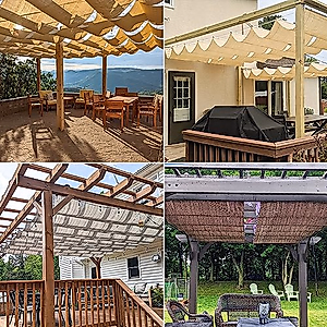 Windscreen4less 4' x 16' Retractable Sun Shade Canopy Cover Sliding Wave Shade Sail for Pergola Patio Deck Yard Gazebo Outdoor (Beige)