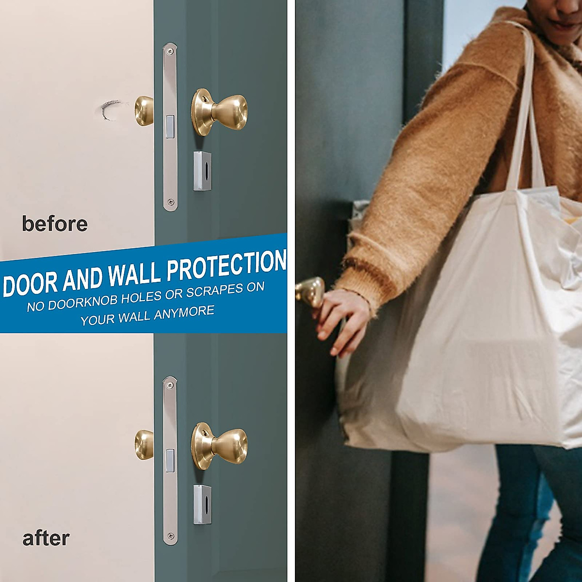 Solid Brass Door Stop, Decorative Door Stopper Wall Protector, Heavy Duty Door Stop with Rubber Bumper Tip for Wall Door Protection Sound Dampening, Brushed Gold Brass Plated