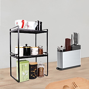 Tonxus 2pcs Kitchen Cabinet Shelf,Stackable Countertop Spice Rack,Iron Cabinet Organizer Shelves,Kitchen Counter Storage Rack for Pantry Bathroom Bedroom