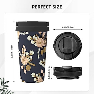 WANGXUEE Rose Floral Pattern Flower Drawn Print 500ml Stainless Steel Travel Tumbler Double Wall Vacuum Insulated Coffee Mug