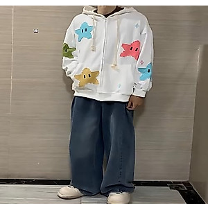 Durveency Women Teen Girls Y2K Hoodie Jacket Star Zip Up Hooded Sweatshirt Grunge Hoodies Cute Streetwear White