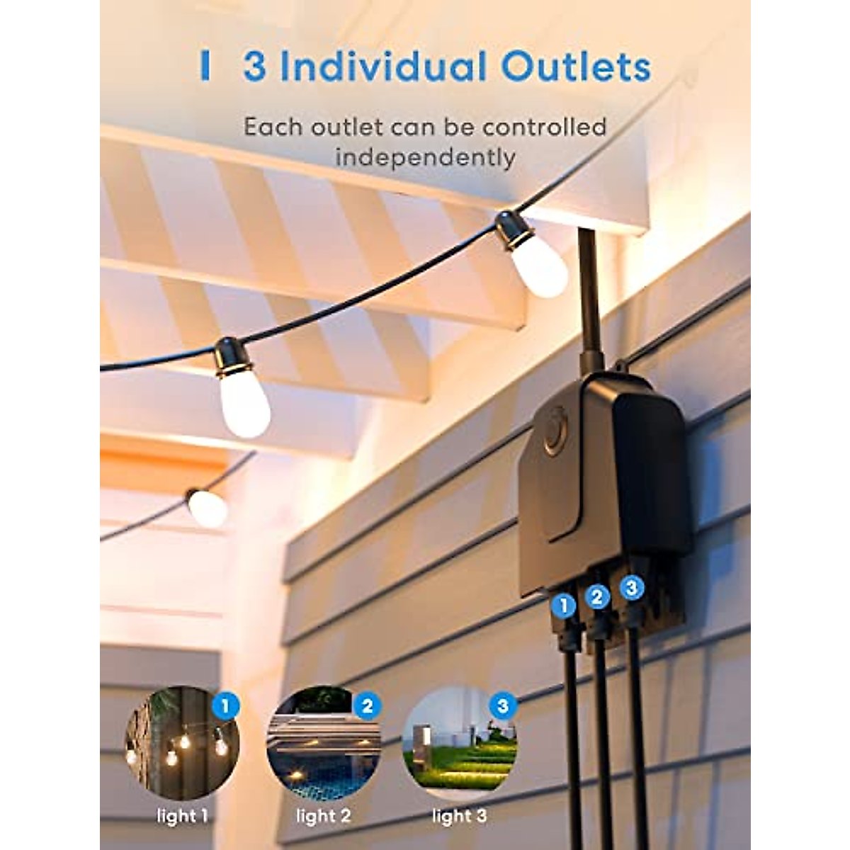 Outdoor Smart Plug, meross Outdoor Wi-Fi Outlet with 3 Sockets Independently Compatible with Alexa, Google Home and SmartThings, IP44 Waterproof, Voice & Remote Control,Timer, FCC and ETL Certified