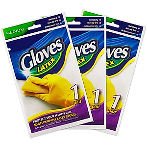 SteadMax 3 Pack Yellow Cleaning Dish Gloves, Professional Natural Rubber Latex Dishwashing Gloves, Reusable Kitchen Dishwasher Gloves Medium Size (3 Pairs) (Pack of 1)