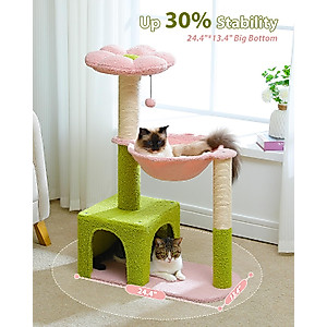 MUTTROS Flower Cat Tree with Large Metal Frame Hammock, 35" Cute Cat Tower with Sisal Scratching Posts for Small Indoor Cats, Cat Condo with Pink Top Perch for Kittens, Pink