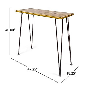 Christopher Knight Home Denali Ouotdoor Industrial Acacia Wood Bar Table with Iron Frame, Teak Finish / Rustic Metal