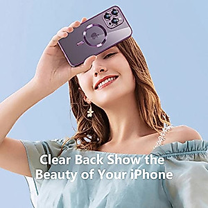 DINGKUAKE for iPhone 14 Pro Max Case Magsafe, Magnetic Clear Phone Case with Screen Protector and Camera Cover, Transparent Electroplated Case for Women/Girl/Men (Dark Purple)